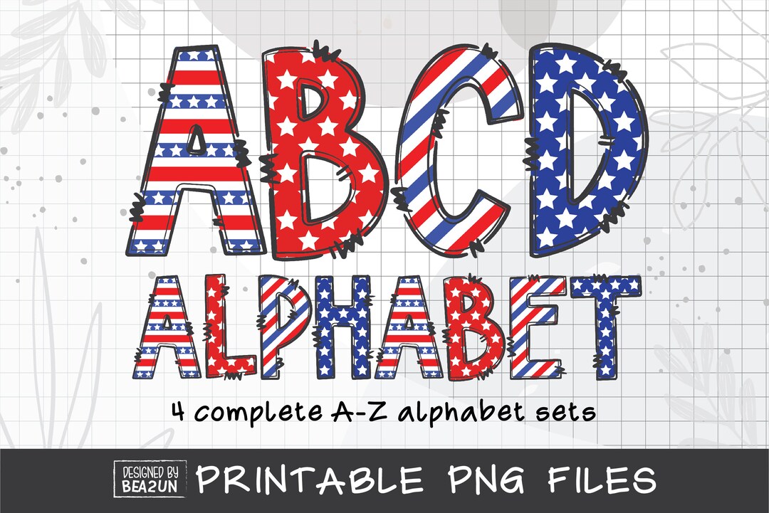 4th of July PNG Letters, Patriotic Doodle Alphabet PNG, Red White Blue ...