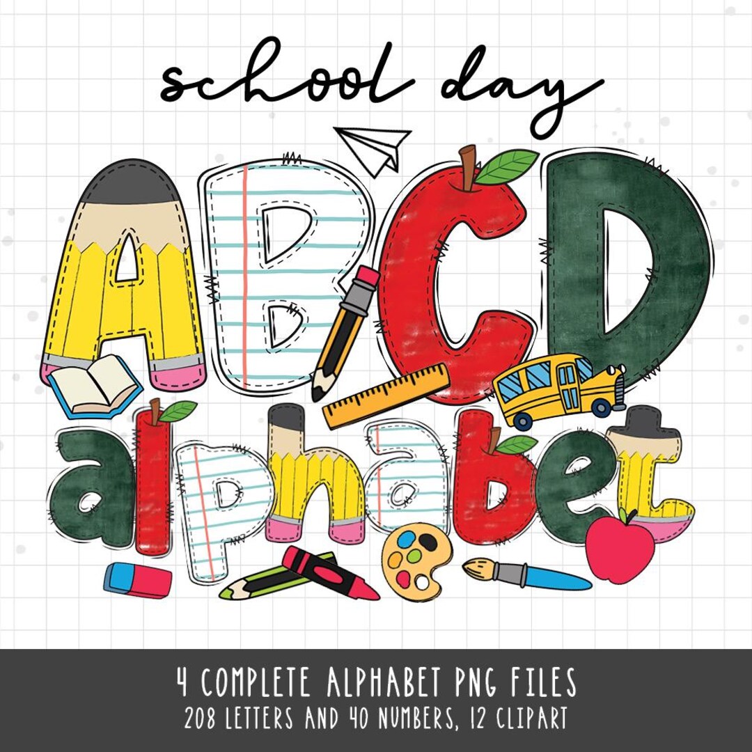 Back to School Doodle Letters PNG, School Alphabet Bundle, School PNG ...