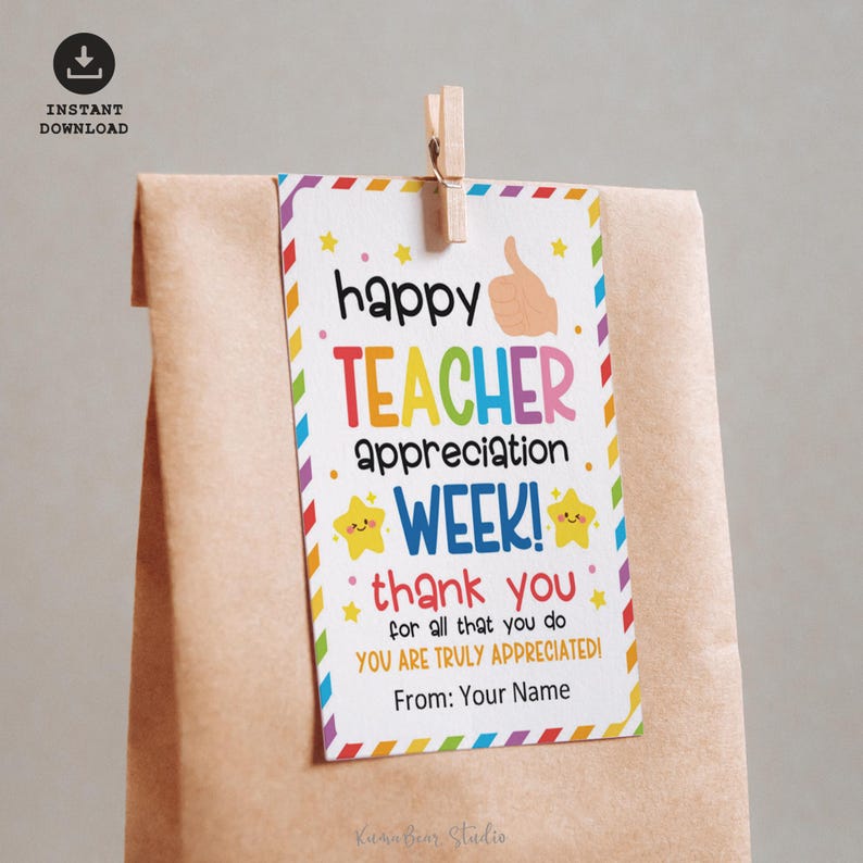 Teacher Gift Tags Printable, School Staff Appreciation Tags (digital ...