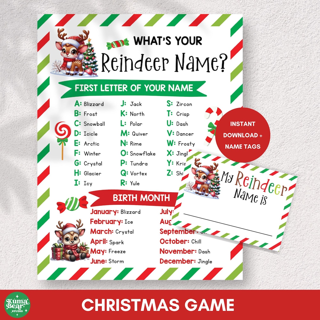 Whats Your Reindeer Name Game Christmas Party Game Printable, Christmas ...