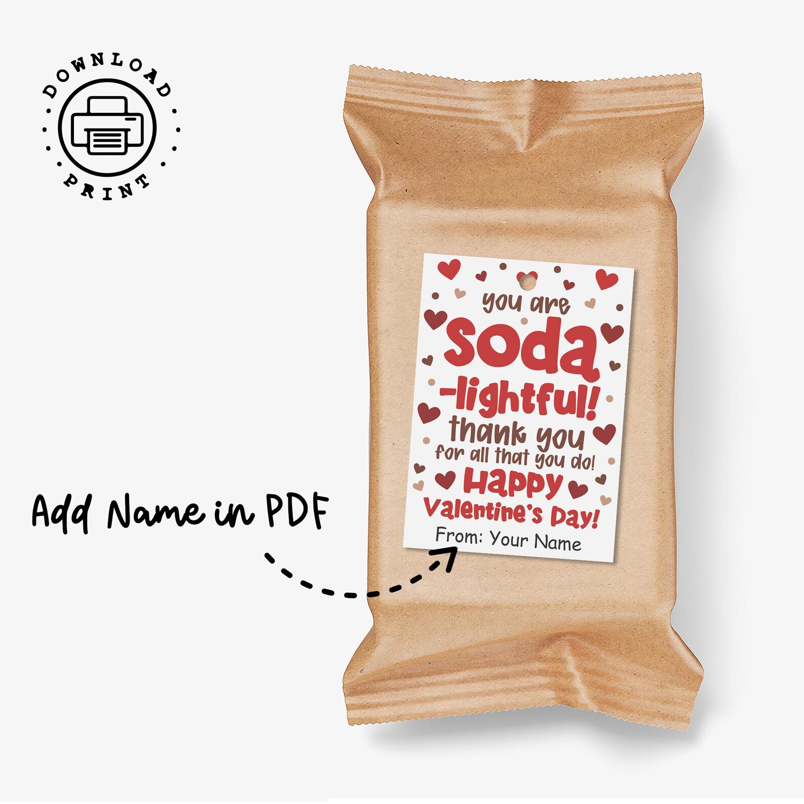 Valentine Gift Tag Printable Thank You Treat Label, Teacher Staff ...