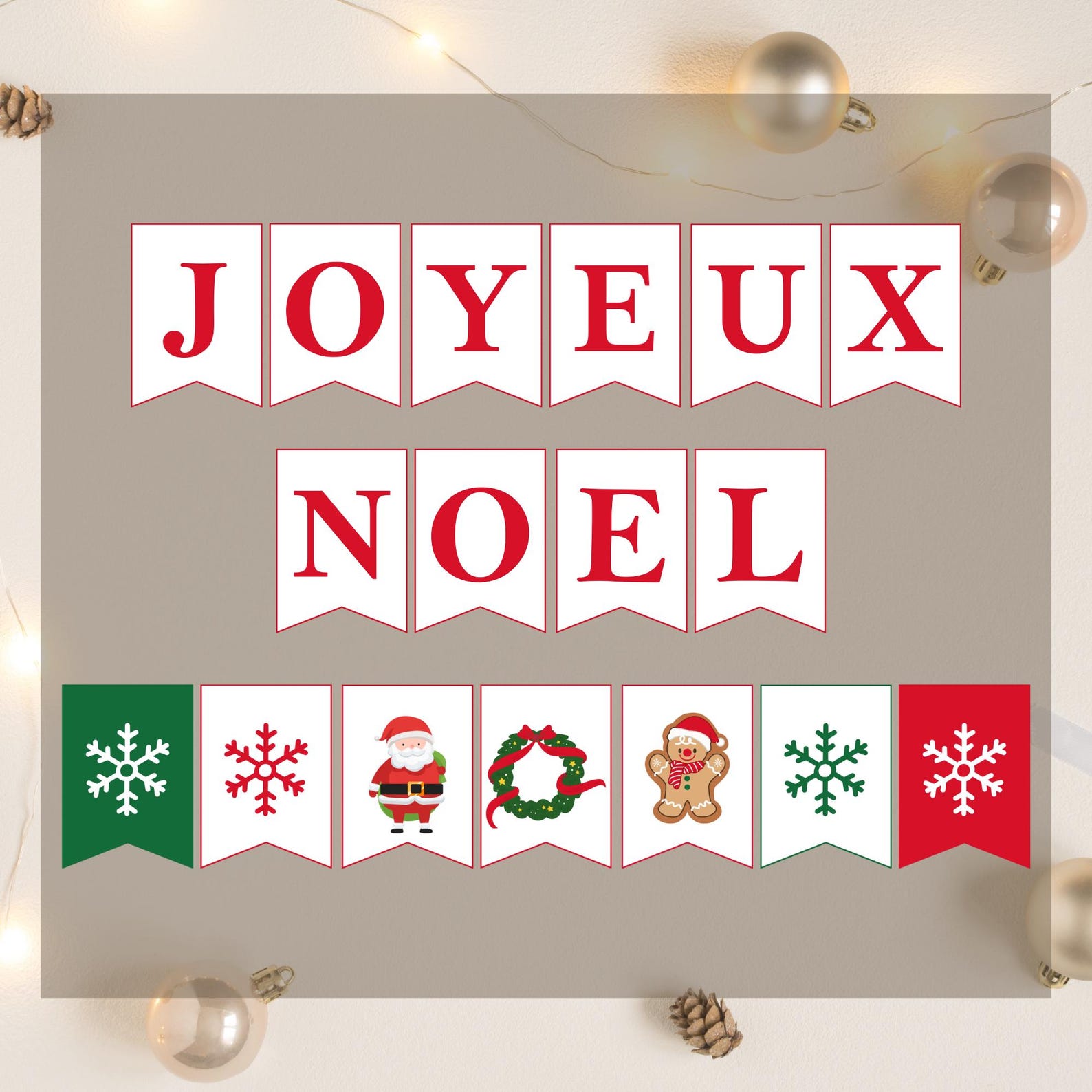 Joyeux Noel Banner Printable Christmas Garland, Festive Holiday Bunting ...