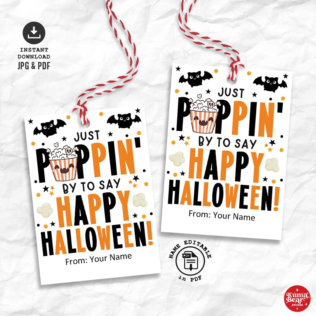 Halloween Popcorn Gift Tags – Printable Just Poppin’ by Tags for Kids ...