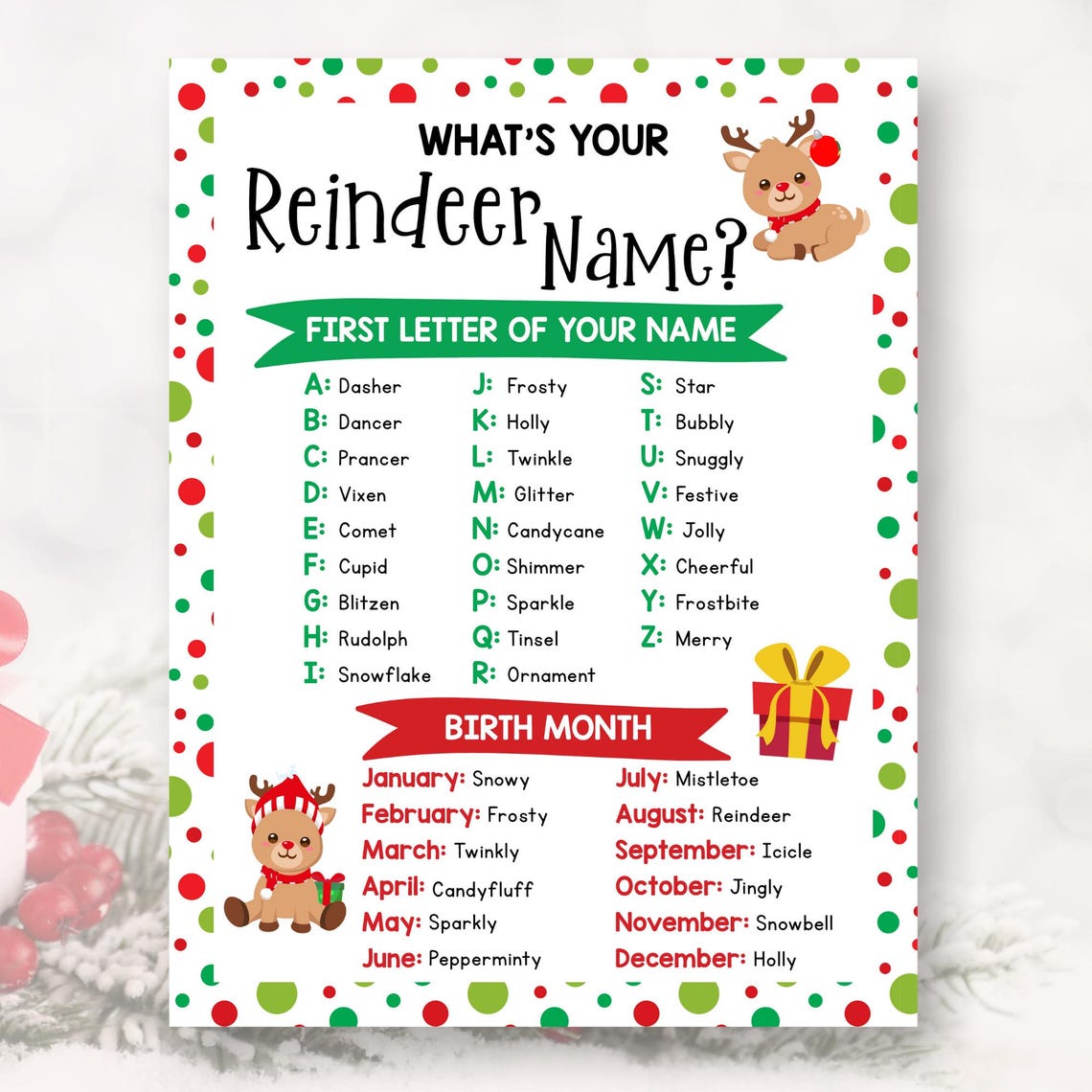 What's Your Reindeer Name Christmas Game Printable - Etsy