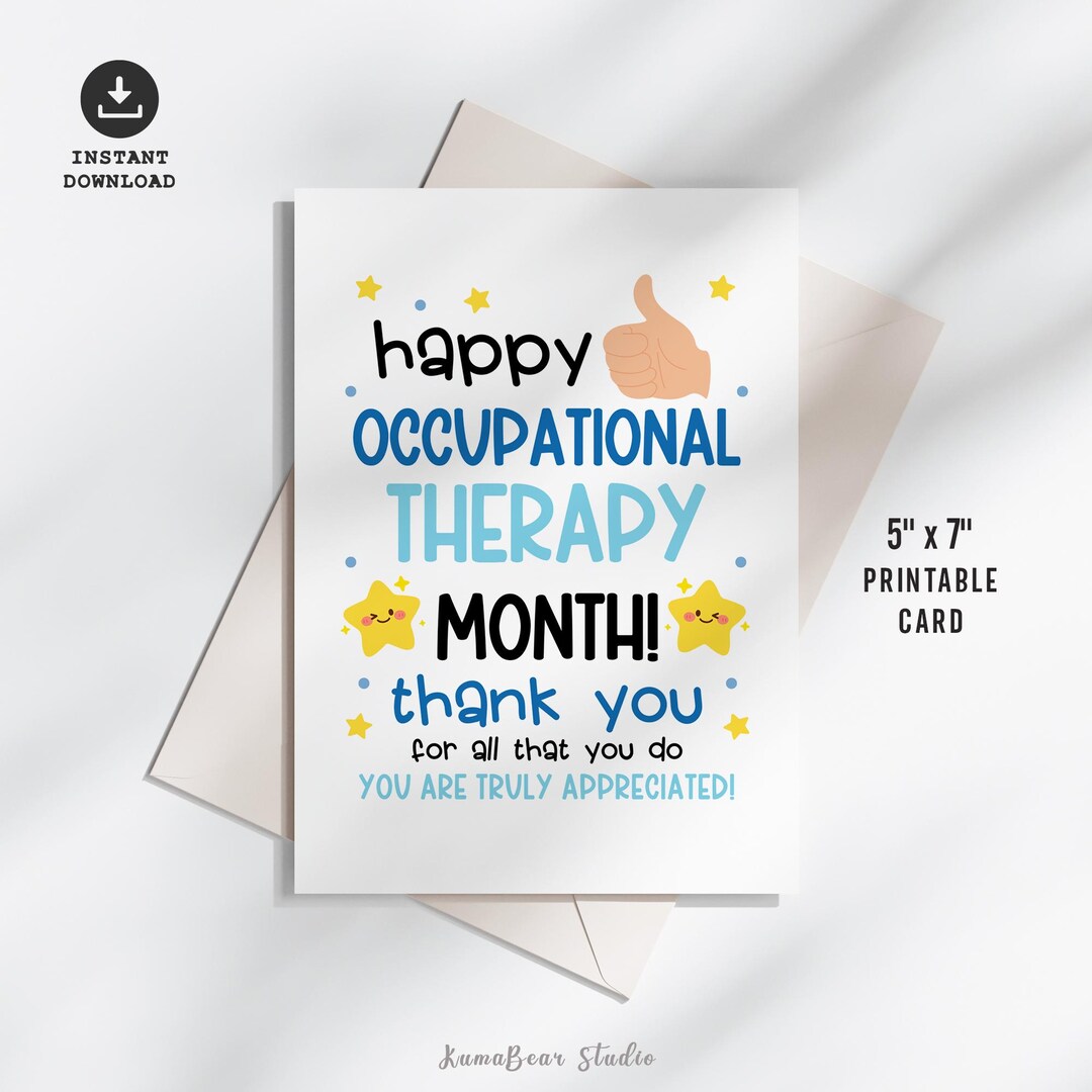 OT Month Card, Occupational Therapy Month Printable Card, , Thank You ...