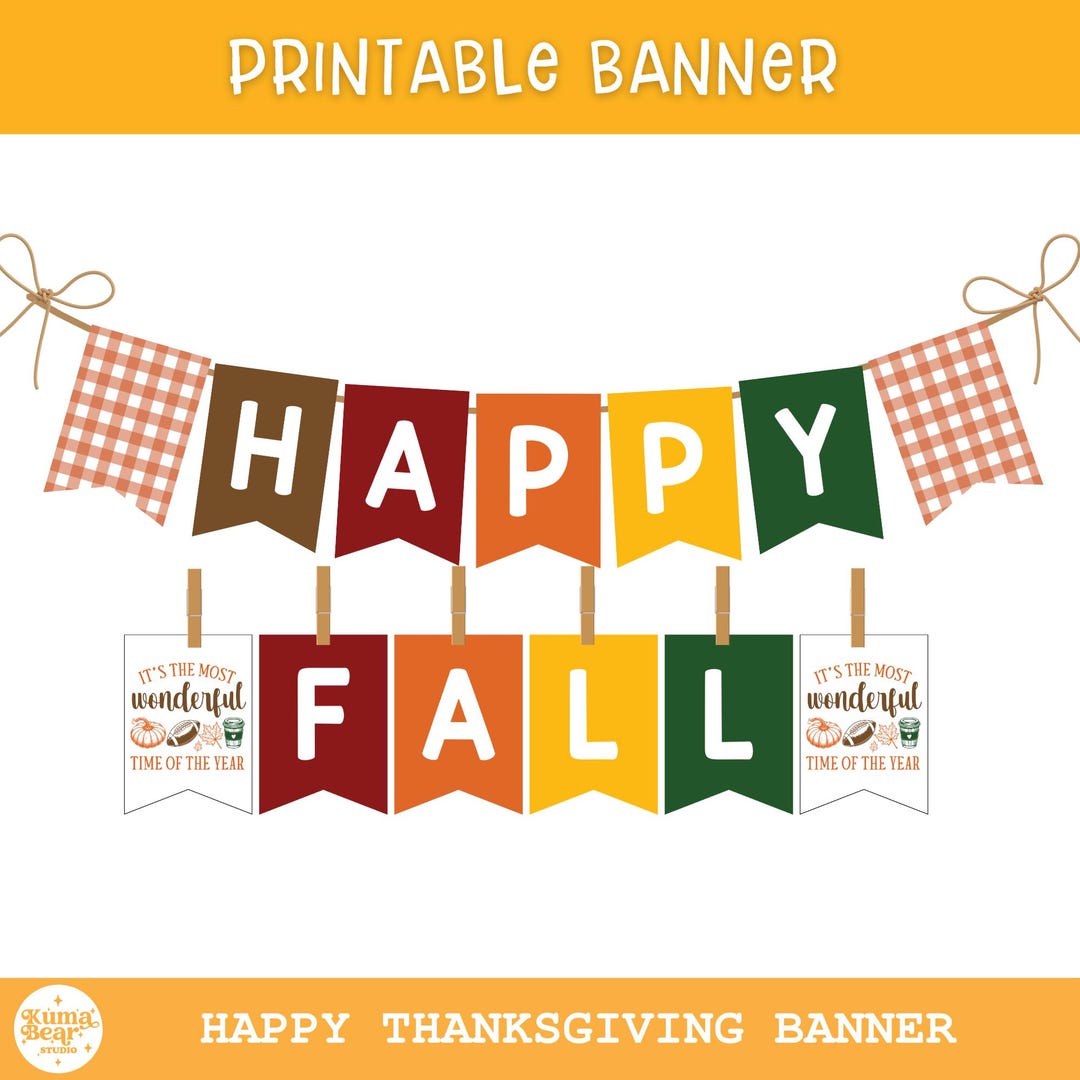 Happy Fall Banner, Hello Fall Banner Printable, Thanksgiving Banner ...