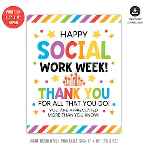 Social Work Week Sign Printable, Social Worker Appreciation Sign ...