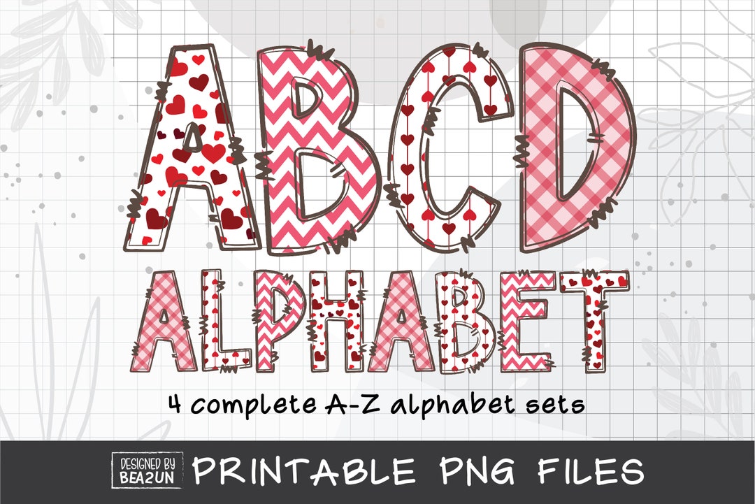Pink Letters Valentine PNG Sublimation Alphabet Doodle Heart - Etsy