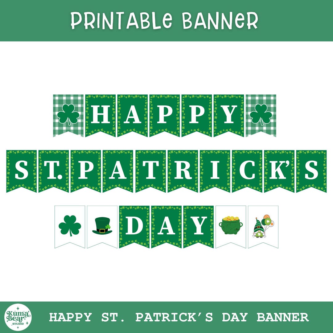 Printable St. Patrick's Day Banner, St Patricks Day Gnome Printable ...