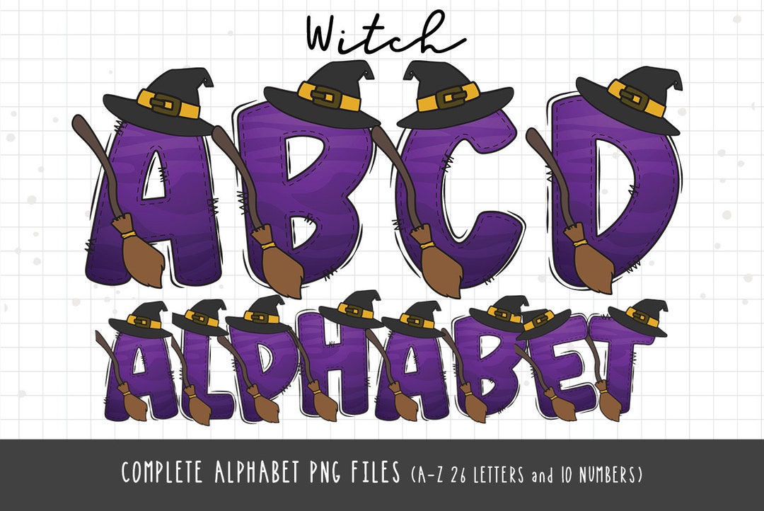 Halloween Witch Letters PNG Alphabet Sublimation, Halloween Doodle ...