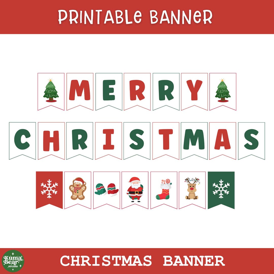 Red Green Christmas Banner Printable Downloads, Merry Christmas Banner ...