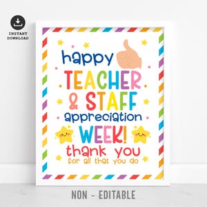 Teacher and Staff Appreciation Sign Printable, Teacher Appreciation ...