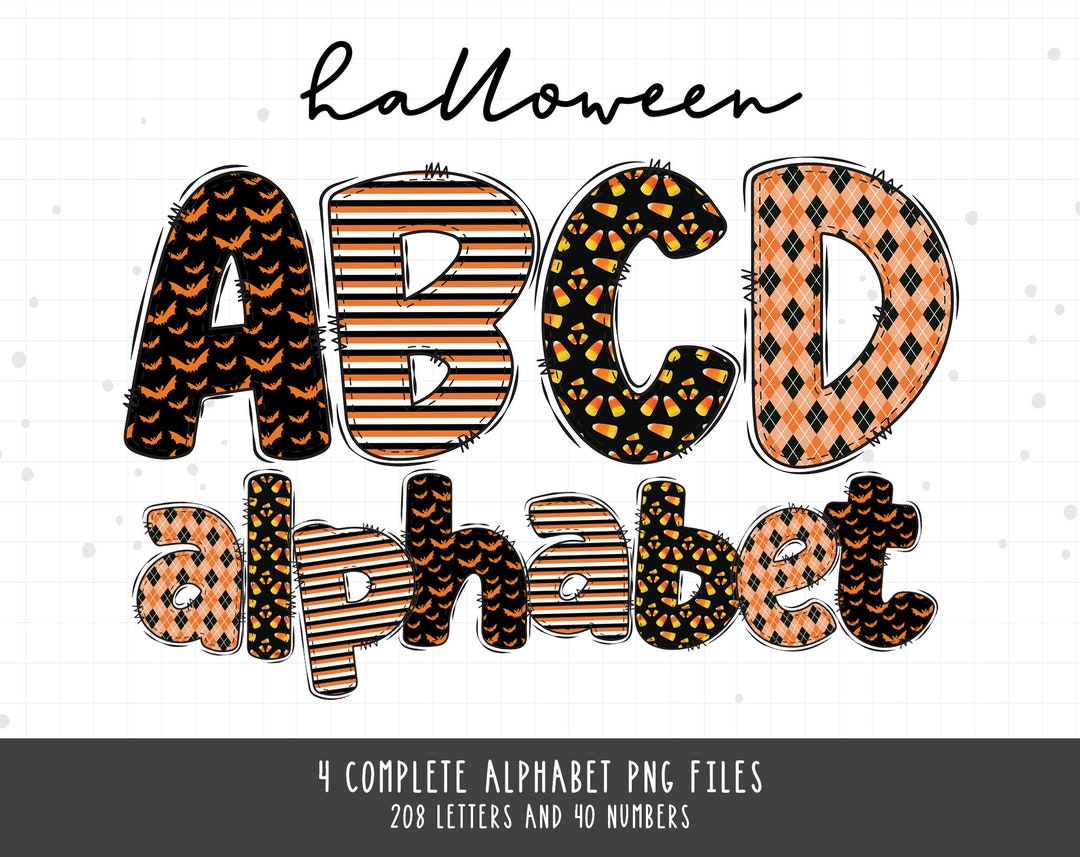 Halloween Doodle Alphabet Letters Bundle, Halloween Letters PNG ...