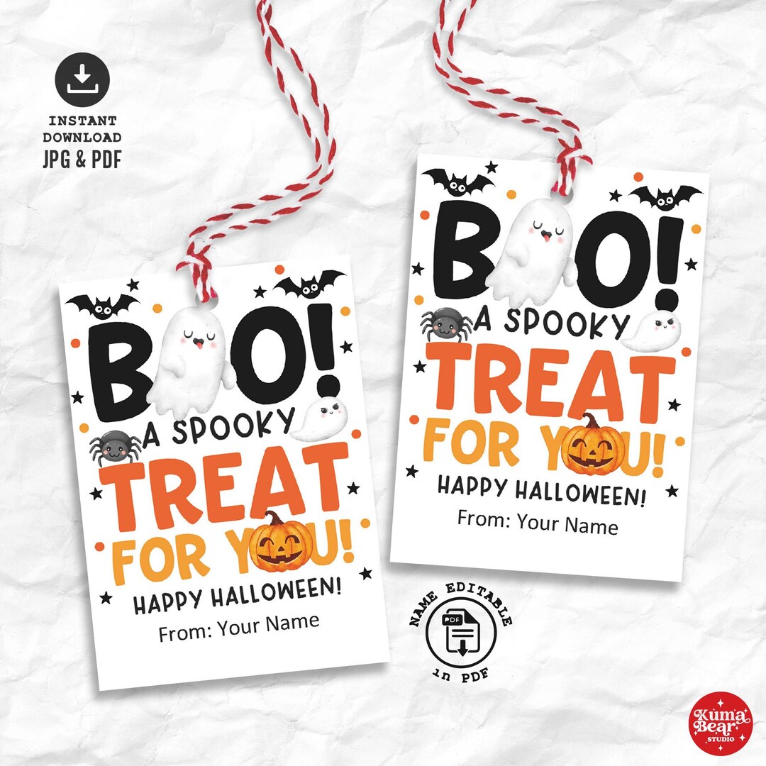 Halloween Gift Tags Printable, Boo Spooky Treat for You Favor Tags, JPG ...