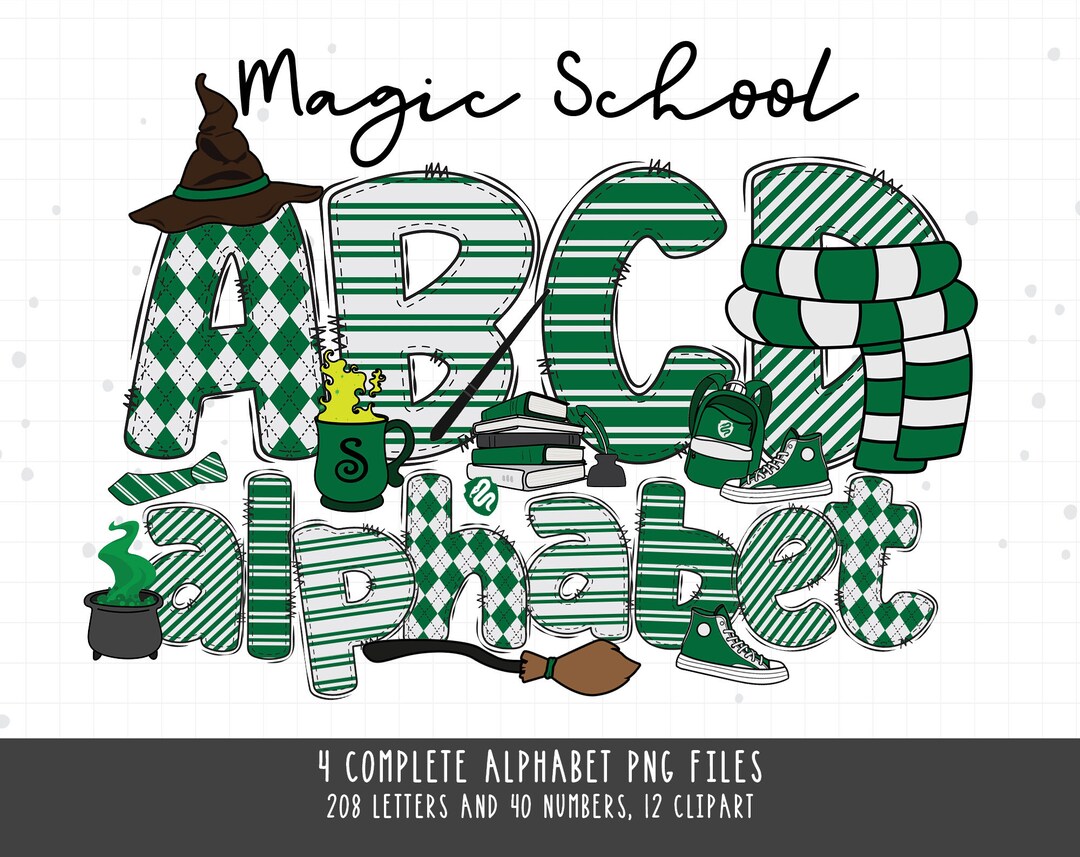 Wizard School Doodle Alphabet Letters & Numbers, Magic School Alphabet ...