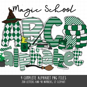 Wizard School Doodle Alphabet Letters & Numbers, Magic School Alphabet ...