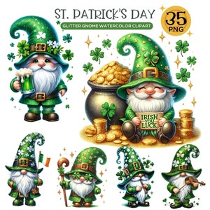 St. Patrick's Day Gnome Clipart, Watercolor Saint Patricks Gnomes, St ...