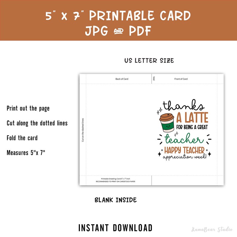 Teacher Appreciation Card Printable With Thanks A Latte Coffee Pun for ...