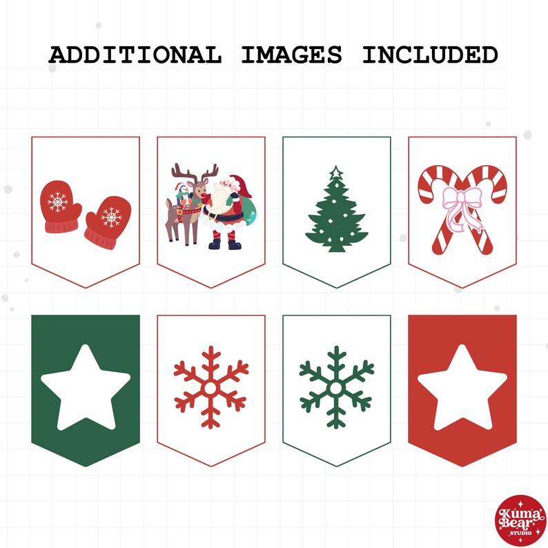 Red Green Christmas Banner Printable Festive Garland Decor, Snowflake ...