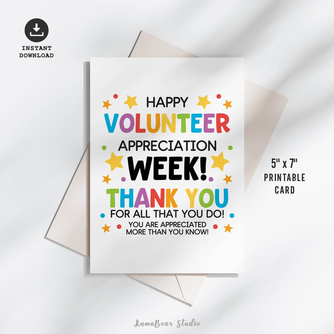 Volunteer Appreciation Card Printable, Volunteer Week Printable Card ...