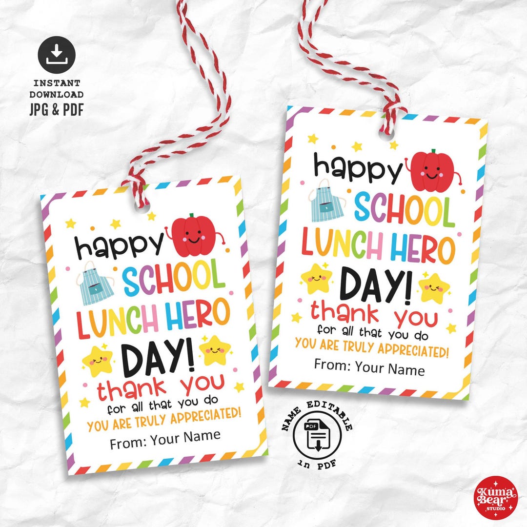 School Lunch Hero Daytag, School Lunch Hero Squad Appreciation Gift Tag ...