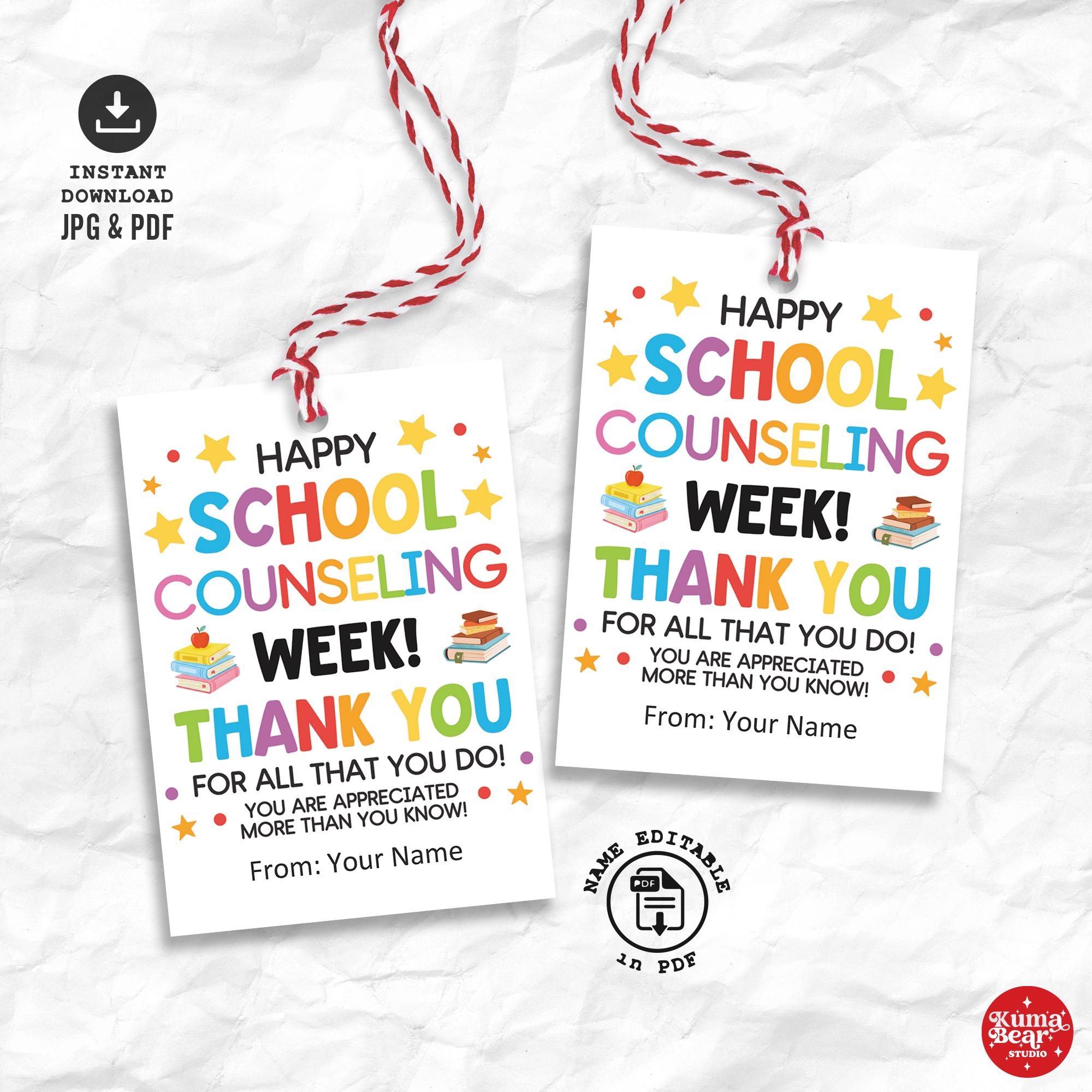 School Counseling Week Gift Tag Printable Counselor Appreciation Tags ...