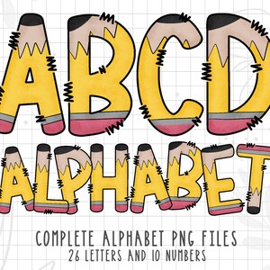 Pencil Doodle Letters & Number, School Font PNG, School Supplies PNG ...