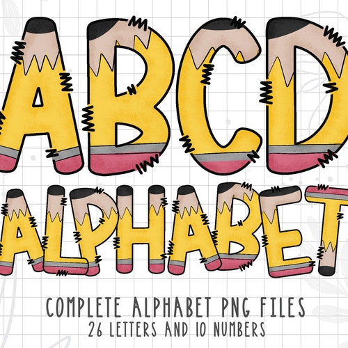 Pencil PNG Letters Back to School Sublimation Alphabet - Etsy