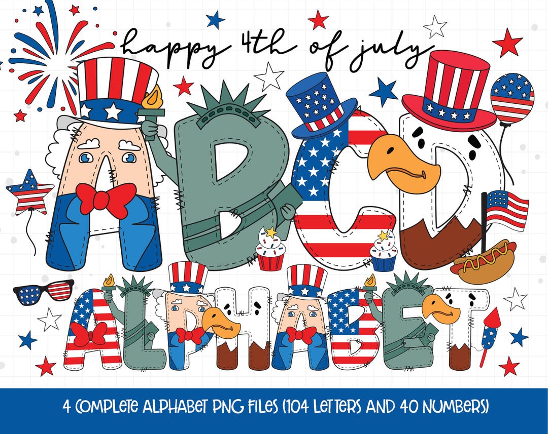 4th of July Alphabet Letters PNG Sublimation, Patriotic Alphabet Bundle ...