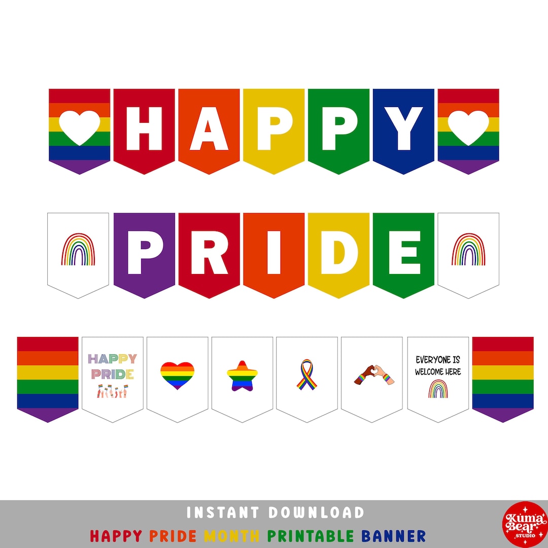 Pride Month Banner Printable, Happy Pride Party Decor, Love Wins Banner ...