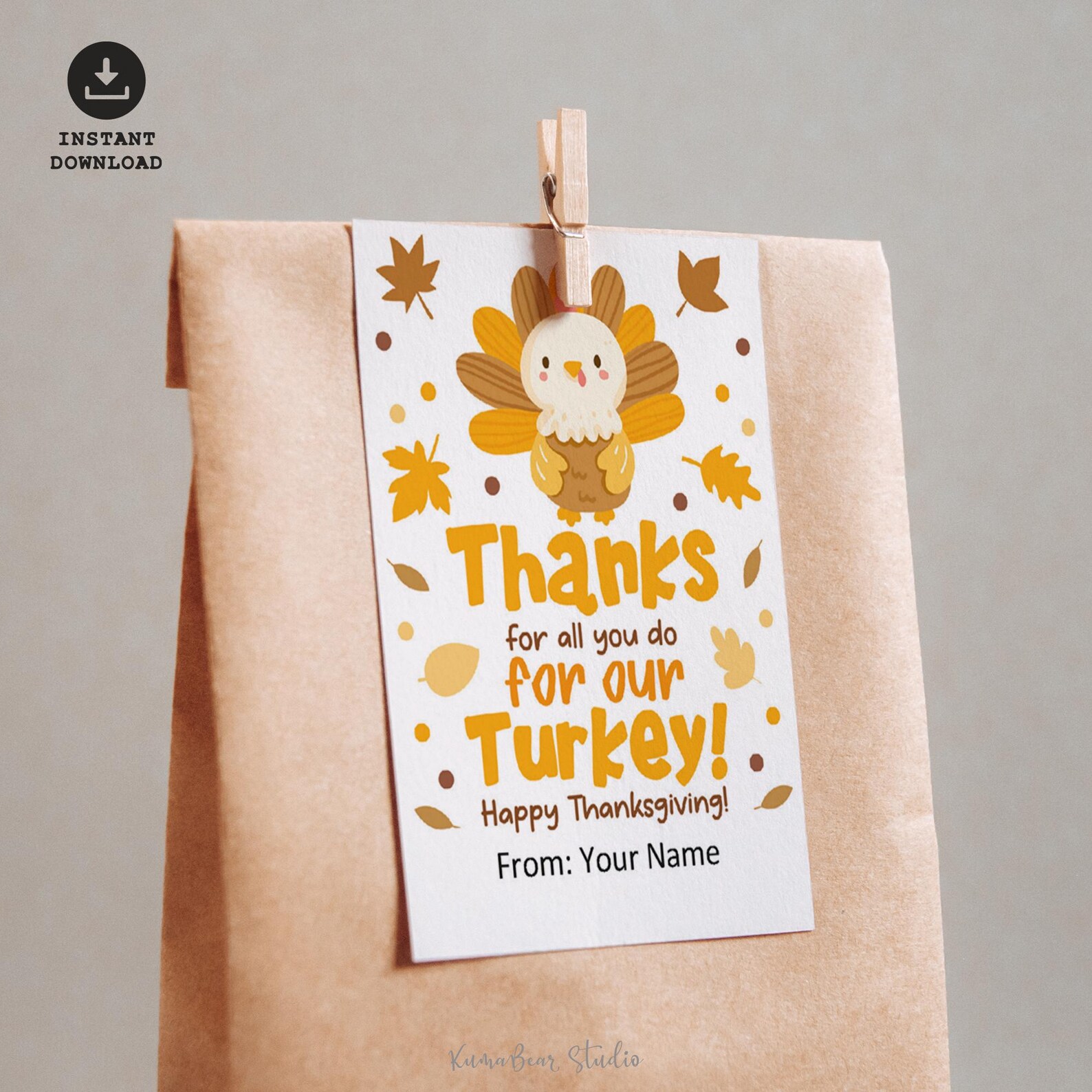 Thanksgiving Turkey Gift Tags Printable, Fall Teacher Treat Tags ...