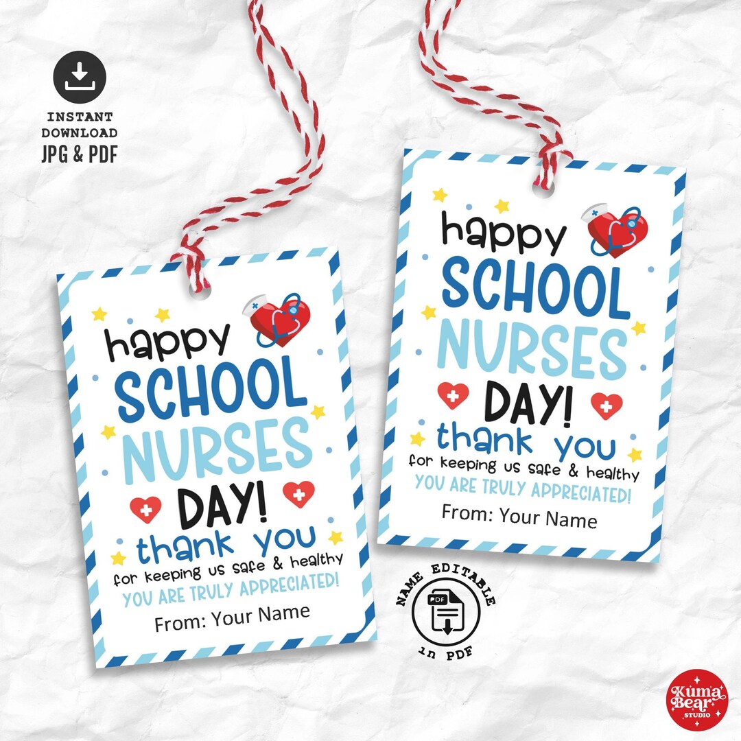 School Nurse Appreciation Gift Tag Printable, School Nurses Day Tag ...
