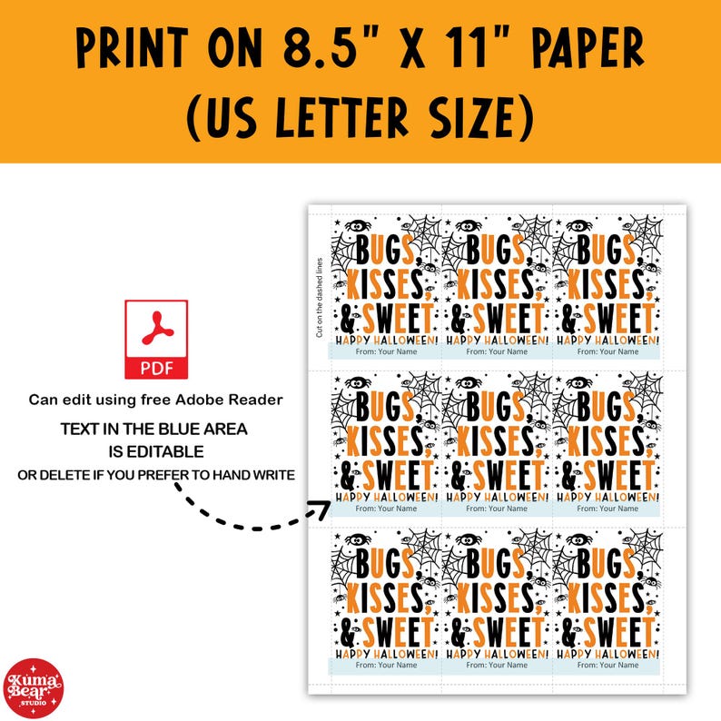 Bugs Kisses Sweet Halloween Wishes Gift Tags, Spider Treat Tags Teacher ...
