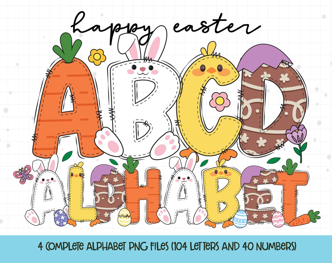 Easter Alphabet Letters PNG Bundle Easter Doodle Alphabet - Etsy