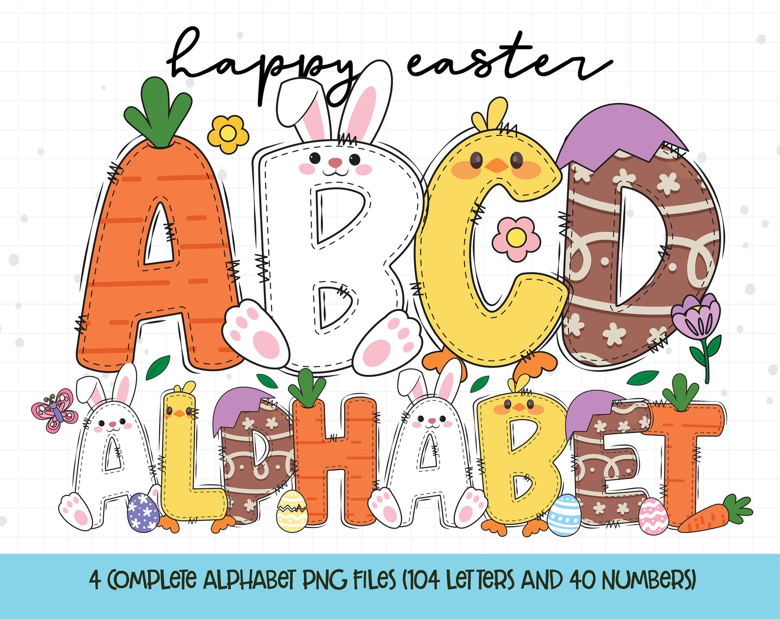 Easter Alphabet Letters PNG Bundle Easter Doodle Alphabet - Etsy