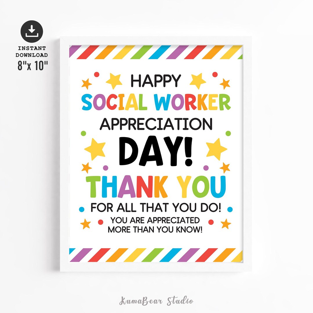 Social Worker Appreciation Day Sign Printable, Social Work Day Poster ...