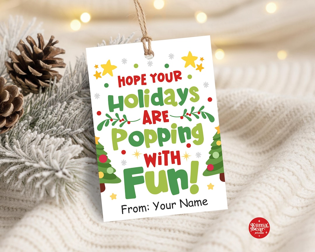 Popcorn Christmas Gift Tags Printable, Holiday Party Favor Tag, Xmas ...