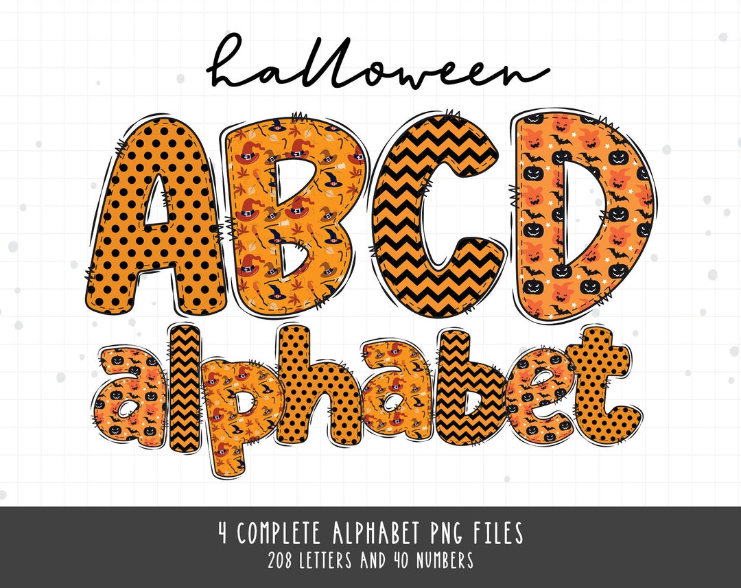 Halloween Alphabet Letters PNG, Pumpkin Bat Witch Ghost Clipart ...