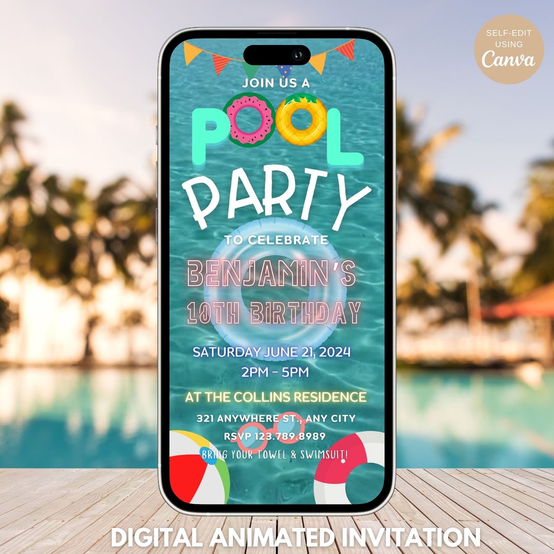 Pool Party Birthday Invitation Animated, Pool Party Birthday Invitation ...
