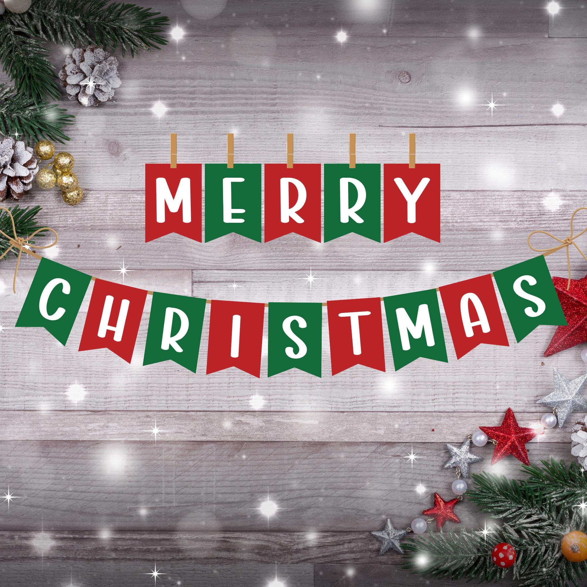 Printable Christmas Banner Red Green Bunting - Etsy