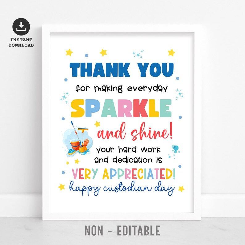 Custodian Day Sign Printable - Sparkle and Shine Thank You Poster for ...