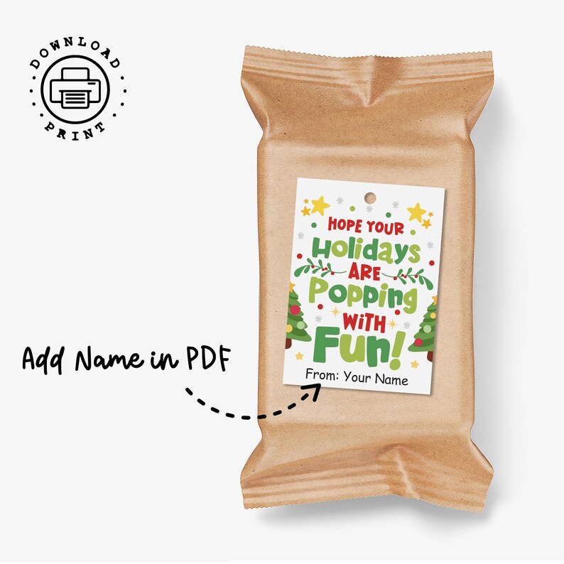 Popcorn Christmas Gift Tags Printable, Holiday Party Favor Tag, Xmas ...