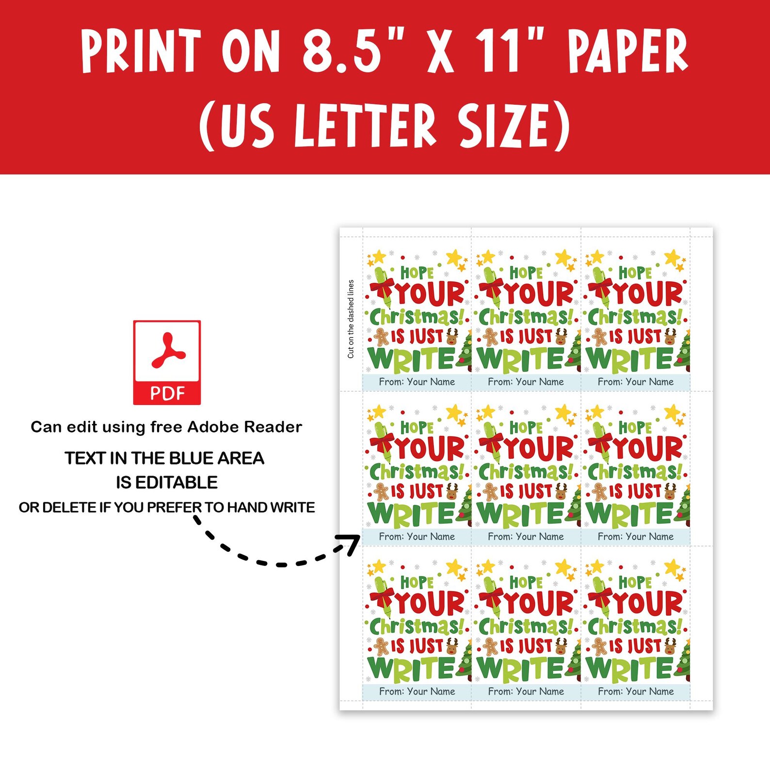 Christmas Teacher Gift Tags, Printable Holiday Just Write Appreciation ...