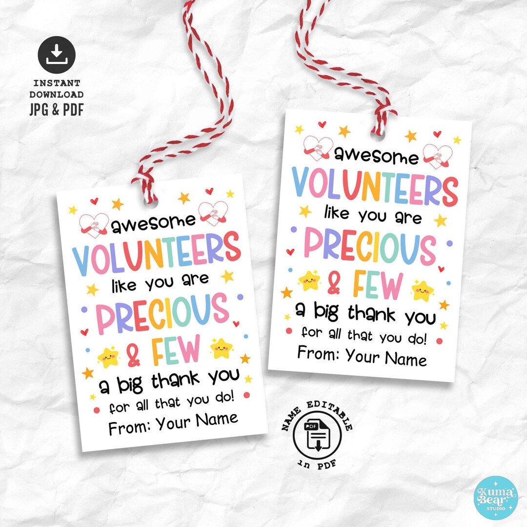 Volunteer Thank You Gift Tag Printable, Editable National School ...