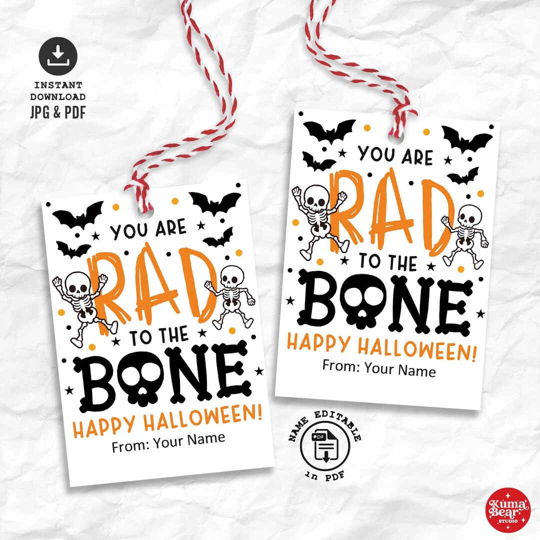 Halloween Skeleton Gift Tags - Rad to the Bone Tags, Printable ...