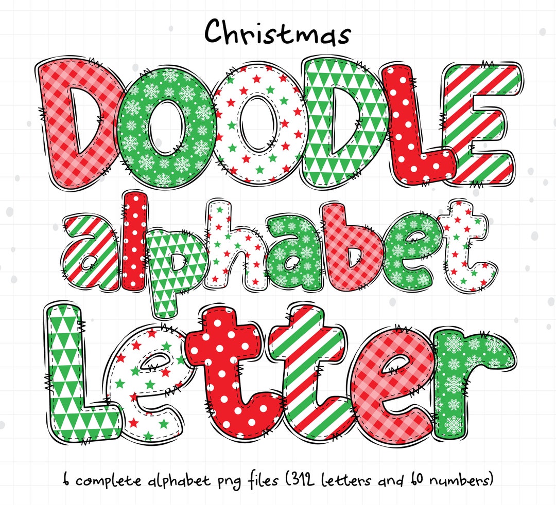 Christmas Alphabet PNG, Christmas Sublimation, Christmas Doodle Letters ...