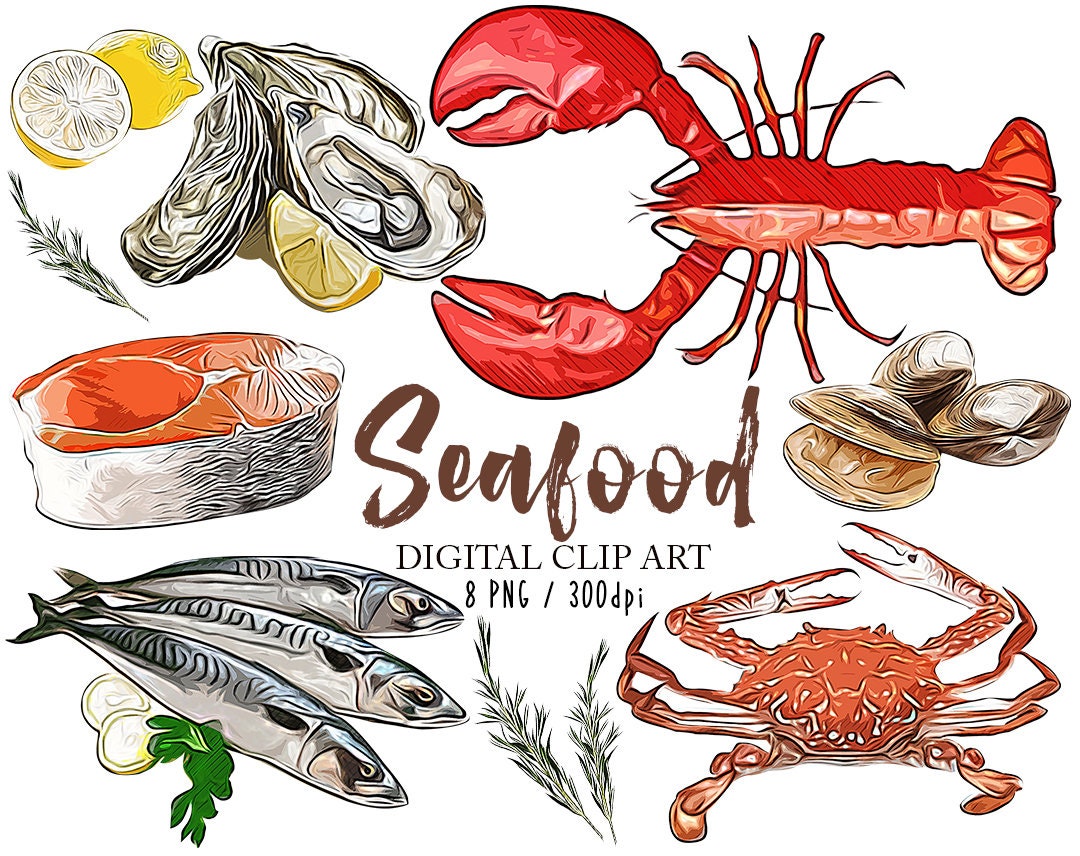 Seafood Clip Art Seafood Digital Art Set Food Menu Design | Etsy