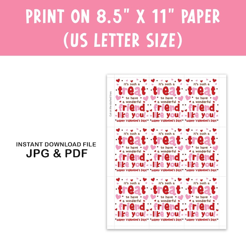 Valentine Friend Gift Tags Printable, Happy Valentine's Day Treat Tags ...