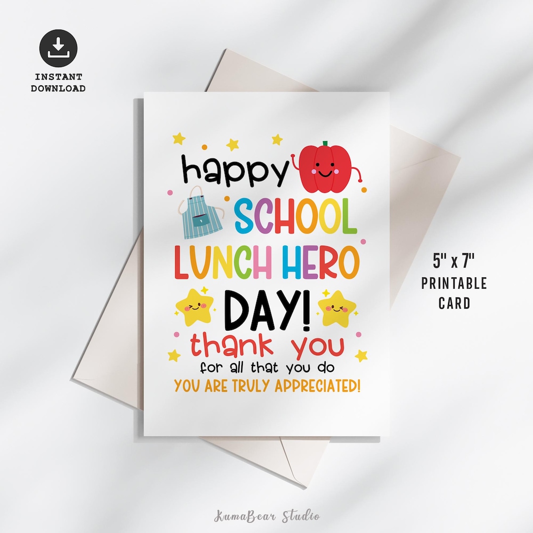 School Lunch Hero Day Card Printable, School Cafeteria Hero Squad ...