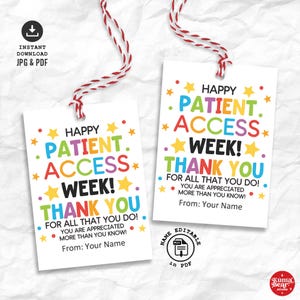 Patient Access Week Tag Printable, Thank You Label for Patient Access ...